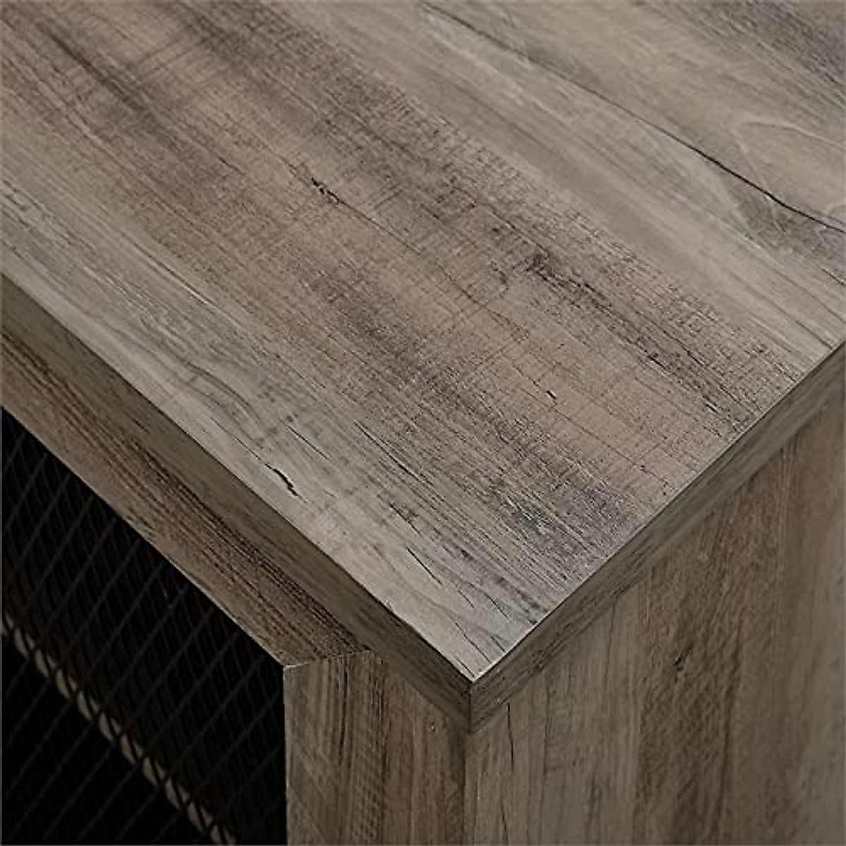 Walker Edison Farmhouse Sliding Mesh Barn Door 70" Industrial TV Stand Console in Rustic Grey Wash