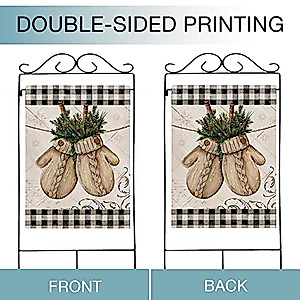 Hzppyz Winter Gloves Home Decorative House Flag Buffalo Plaid Check Farmhouse Garden Yard Outdoor Large Burlap Flag Sign Christmas Outside Decoration Xmas Seasonal Decor Double Sided Black White 28x40
