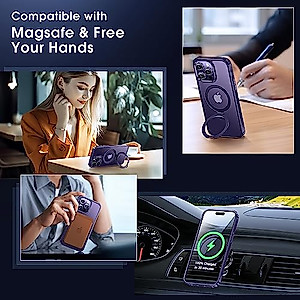 Alphex for iPhone 14 Pro Max Case with Magnetic Invisible Stand, Compatible with MagSafe, Official Color Match for iPhone, Military Grade Shockproof Phone Cover for Women Men, DeepPurple