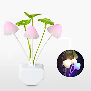 Sensor Led Night Light, Color Changing Plug-in LED Mushroom & Lotus Dream Bed Lamp Nursery Baby Bed Flower Lamp Cute Mushroom Night Light Flower Wall Lamp with Dusk to Dawn Sensor Wall NightLight