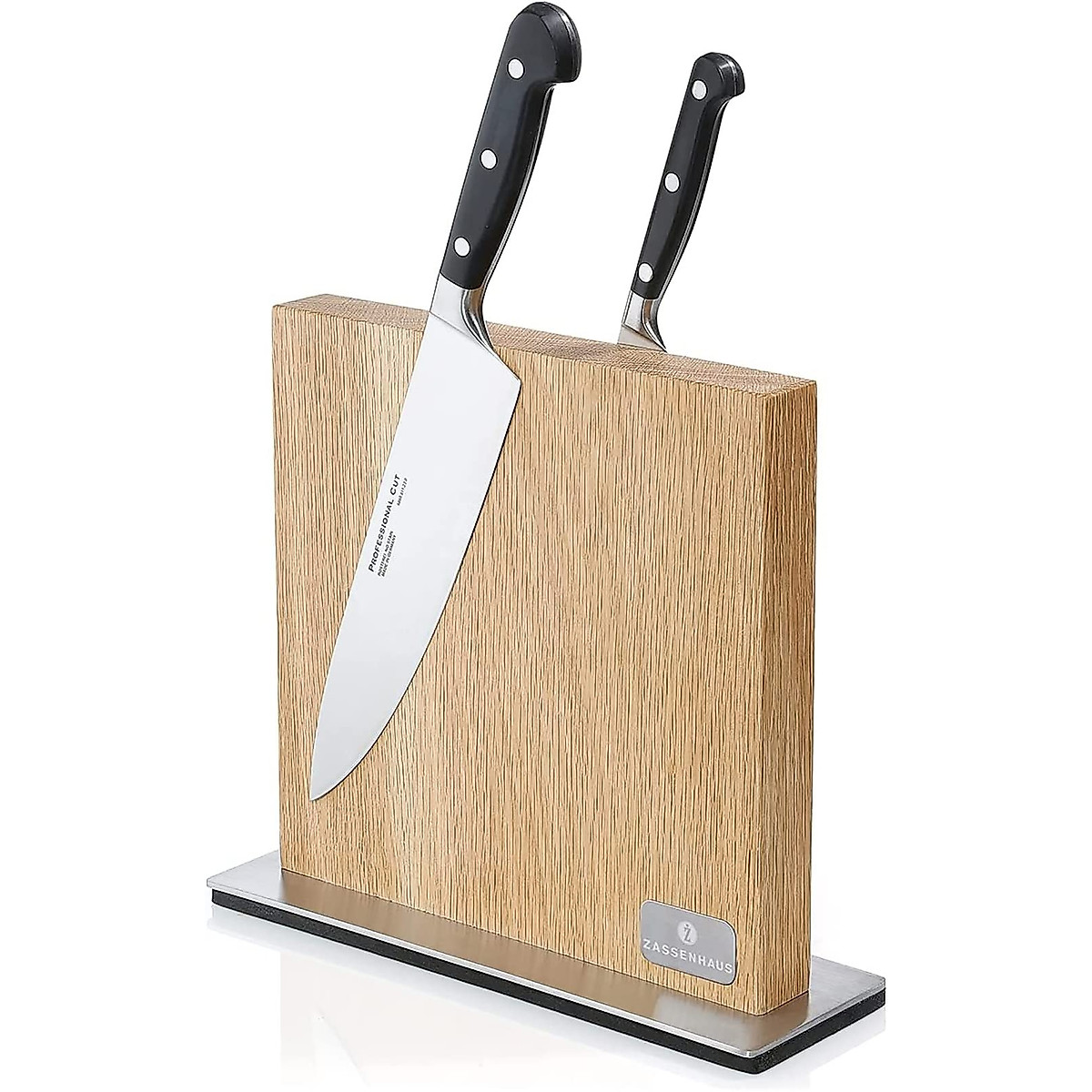 Zassenhaus Magnetic Wood Knife Block for Kitchen Counter, Natural Oak, 11" x 3.5 - Oak Wood Knife Block - Oak Magnetic Knife Block - Magnetic Knife Holder - Knife Storage - Knife Stand