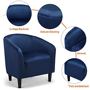 Yaheetech Velvet Accent Chair Set of 2, Barrel Chair for Living Room, Modern Club Chair with Soft Padded Seat and Sturdy Legs for Bedroom Waiting Room Office Reception Room, Navy Blue