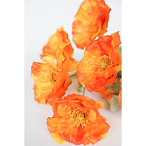Artificial Fake Poppies | Beautiful Wedding, Home, Garden & Party Decorations | Gift Idea | 6 Wild, Vibrant Flower Stems, Handcrafted Flowers Designed by Florists (Orange)