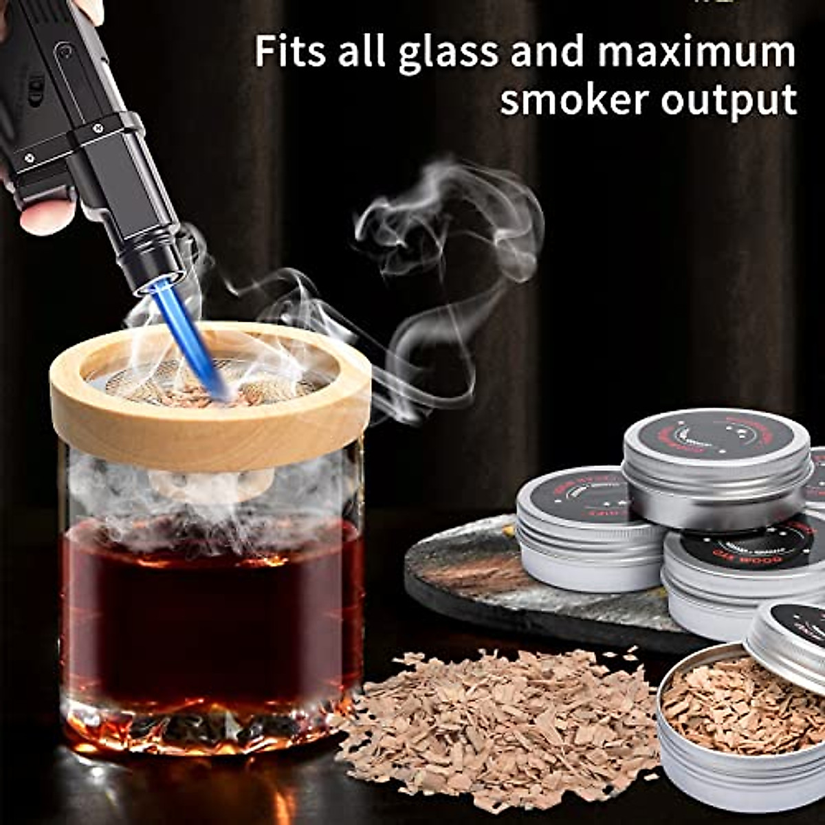 Cocktail Smoker Kit with 4 Flavors Wood Chips-Include Oak, Cherry, Apple and Pecan Wood Chips, Whiskey, Drink, Bourbon Smoker, Old Fashioned Smoker Kit Gifts for Cocktail Whiskey Lovers
