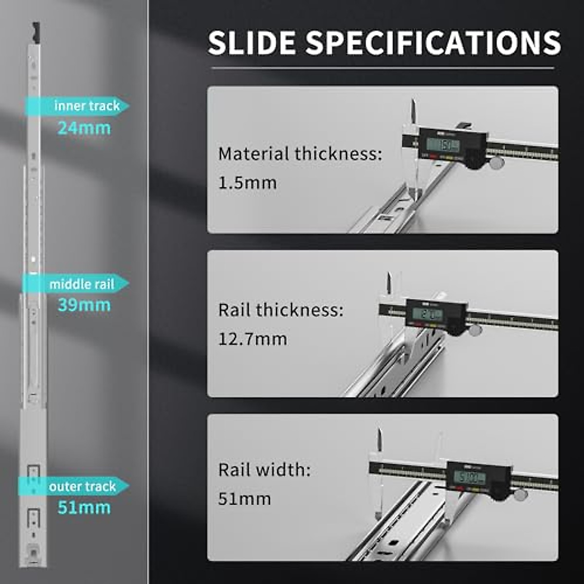 PHWALK 1 Pair 12 Inch 150 Lb Heavy Duty Drawer Slides with Lock Full Extension Ball Bearing Cabinet Telescoping Sliding Rails Tool Box Runners Tracks Glides Side Mount (with Lock, 12 inch)