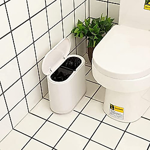 10 Liter Plastic Trash Can with Press Top Lid for Bathroom,White 2.6 Gallon Dog Proof Garbage Can,Narrow Toilet Waste Basket and Covered Wastebasket for Room Bedroom Kitchen,Office and Dorm,Pack of 1
