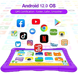 YOBANSE Kids Tablet, 10 inch Tablet for Kids Android 12 Tablet 3GB 64GB Toddler Tablet with 8000mAh Battery, WiFi, Bluetooth, Dual Camera, Parental Control(Purple)