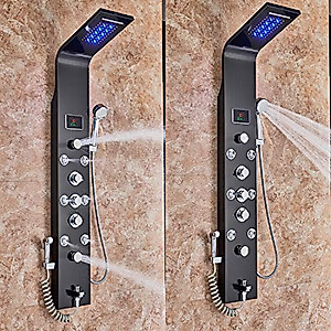 FUZ Shower wall Panel Tower System,7-Function Shower System Set Rainfall Waterfall LED Shower Head+Handheld Sprayer+Massage Body Jets+Tub Spout+Bidet Tap,Oil Rubbed Bronze