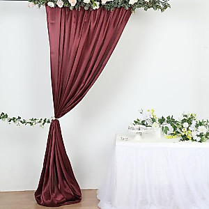 Efavormart 8ftx10ft Burgundy Satin Curtain Panel Backdrop Drapes, Photo Booth Backdrop with Rod Pocket
