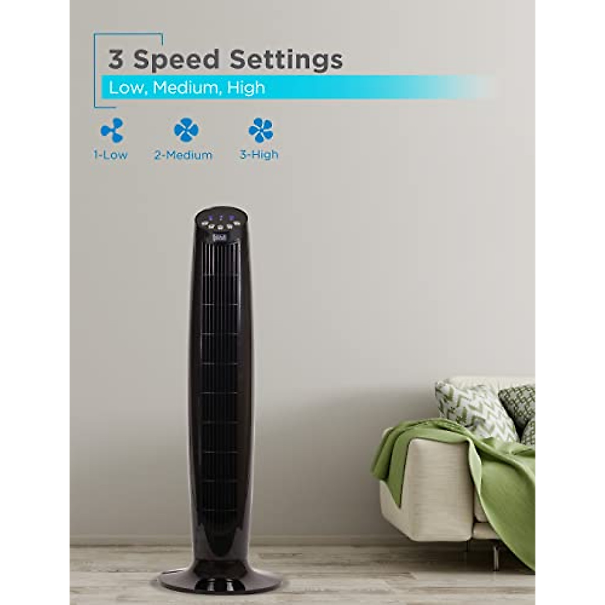 Black + Decker 36 inches Digital Tower Fan with Remote, Black