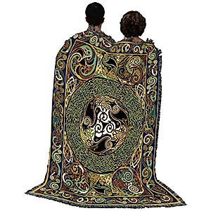 Morrigan Ravens Panel Blanket by Jen Delyth - Celtic Gift Tapestry Throw Woven from Cotton - Made in The USA (72x54)
