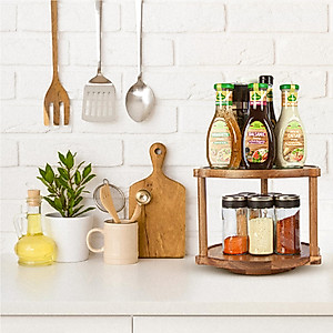 YONNERY Acacia Wood Lazy Susan Spice Rack – 10 Inch 2-Tier Turntable Organizer – Elegant Solution for Kitchen and Bathroom