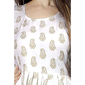 Chandrakala Gold Foil Printed Long Kurti for Women Rayon Indian Anarkali Ethnic Tunic Top Kurta Kurti Dress,X-Large (K199WHI4)