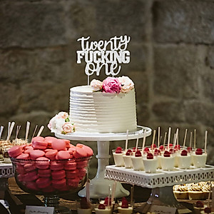 LINGTEER Happy 21st Birthday Silver Rhinestone Cake Topper - Cheers to 21 Years Old Birthday Party Cake Centerpieces Topper Decorations Gift Sign.