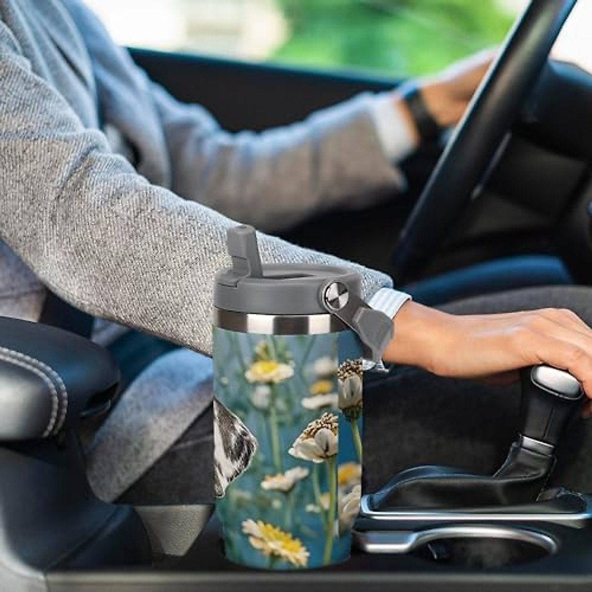 RTFGHJS Cute Dalmatian 30 Oz Tumbler with Handle And Flip Straw, Stainless Steel Vacuum Insulated Travel Mug, Thermal Cup for Coffee, Water, Iced Drinks, Fits Car Cup Holders (Home, Sports)