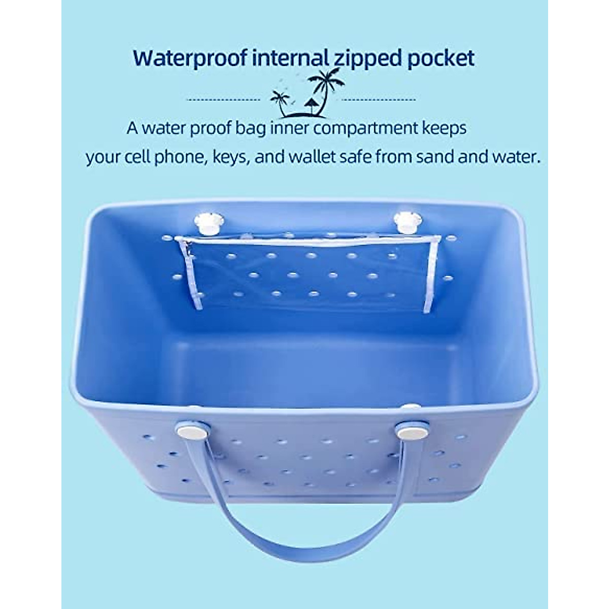 angilifan X Large Rubber Waterproof Beach Tote Bag, Durable Open Tote Travel Bag, Washable Anti-Tip Durable Beach Storage Basket Hole Open Tote Bag for Gym Beach Pool Travel