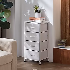 CHIC HOUSE 4-Drawer Dresser, Textile Storage Column, Bedroom, Hallway, Entryway, and Closet Organizing Unit, Durable Metal Structure, Wooden Surface, Simple Grip Handles, Dark Charcoal (White)