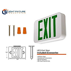 LFI Lights | Green Exit Sign | All LED | White Thermoplastic Housing | Hardwired with Battery Backup | Optional Double Face and Knock Out Arrows Included | UL Listed | (2 Pack) | LEDJR-G