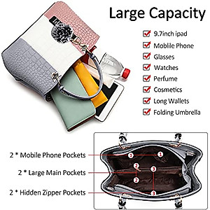 VARLIVOO Women Handbag Shoulder Bag for Ladies Female Messenger Bag for Work Top-Handle Bag Crocodile Pattern Waterproof PU Leather Gray A