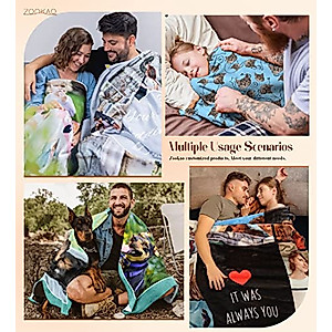 Zookao Custom Blankets with Photos and Text, Made in USA Personalized Blanket with Picture Memorial Throw Blanket for Couples, Personalized Gifts for Anniversary Valentine's Day(30"x40")
