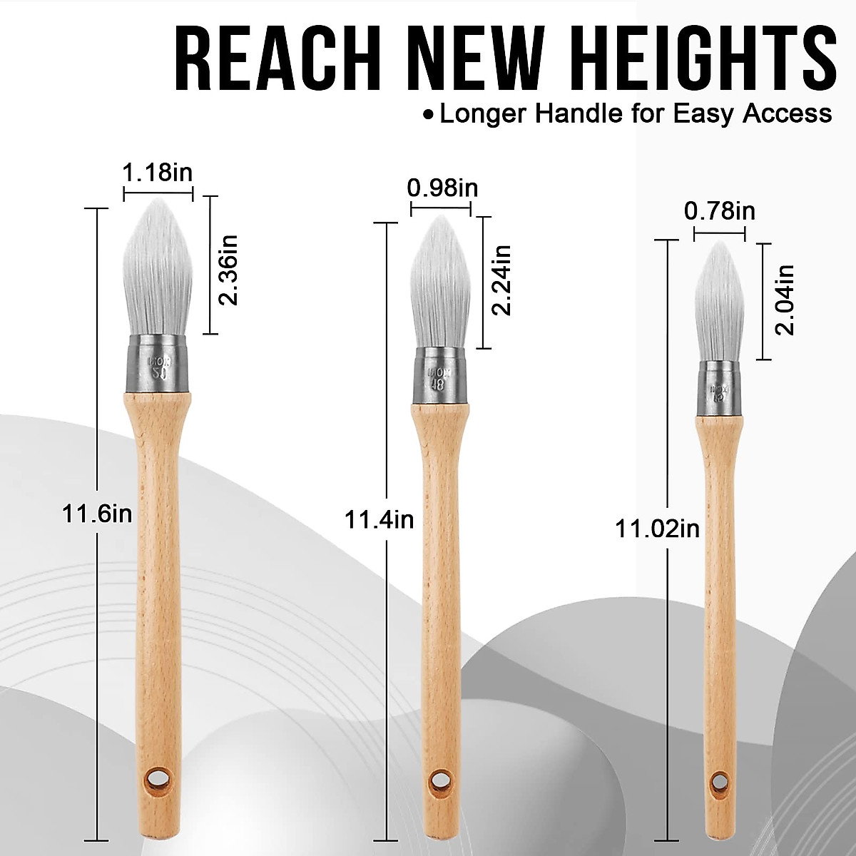 WRAPXPERT Trim Paint Brush,11" Long Handle Edge Painting Tool Kit,Round Trim Brushes for Corner,Touch UPs,Artwork,House Wall Edges 3-Pack