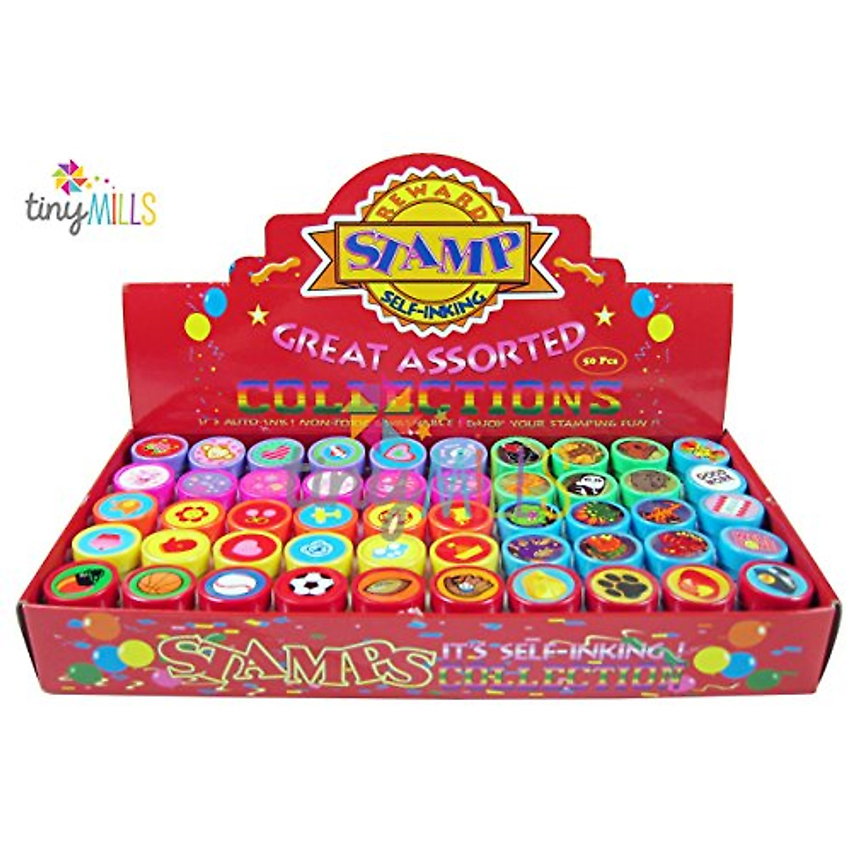 TINYMILLS 50 Pcs Assorted Stampers for Kids - Birthday Party Favors