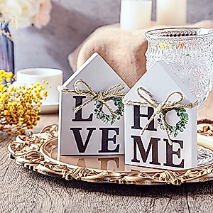 Jetec 2 Pieces Wood Sign Buffalo Plaid Decor Farmhouse Home Love Wood Sign Shelf Tiered Tray Decor House Shape Double Sided Home Sweet Decor for Living Room Window Shelf Desk Office