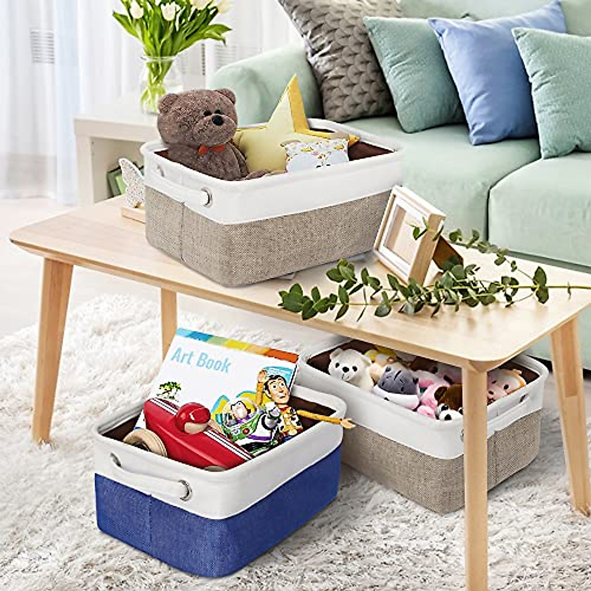 Small Storage Baskets, 6-Pack Small Fabric Bins,Empty Gift Baskets with Rope Handles, Collapsible Decorative Baskets for Shelves, Closets, Laundry, Nursery