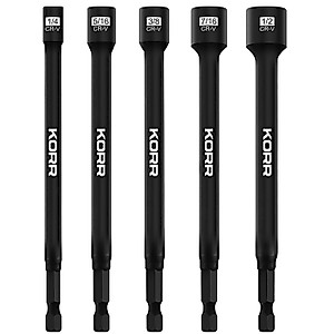 KORR Tools KIBPP026 5pc Impact Rated Magnetic 6 inch Nutsetter Set (1/2", 7/16", 3/8", 5/16", 1/4")
