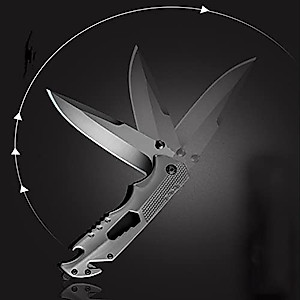 Link Knife Pocket Knife 5-in-1 Large Blade Cutting, Bottle Opener & No. 4 Wrench,Seatbelt Cutter, Glass Breaker for Emergencies, with Liner-Lock, Clip,Multifunctional Folding Knife, Gray