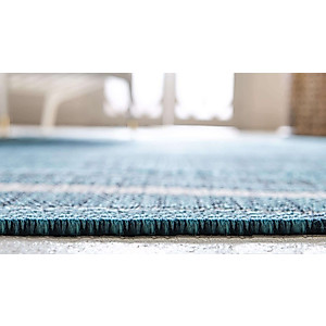 Unique Loom Outdoor Border Collection Area Rug - Soft Border (10'x 14' 1" Rectangle, Teal/ Ivory)