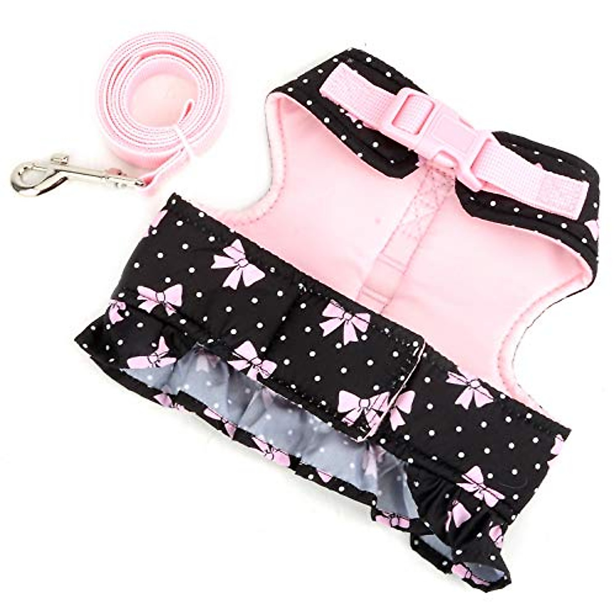 SELMAI Bow Tie Dog Harness for Small Dogs Ruffles Design Cat Harness and Leash for Walking Adjustable Soft Padded for Puppies Boys Girls Kitten Jacket Easy on Spring Autumn XS