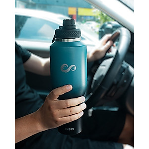 INSPI 40oz Insulated Water Bottle Fits in Car Cup Holders, Stainless Steel Water Bottle Tumbler with Straw Spout Lid & Stickers, Double Wall Travel Flask Keep Cold for 24 Hrs, Hot for 12 Hrs, Indigo