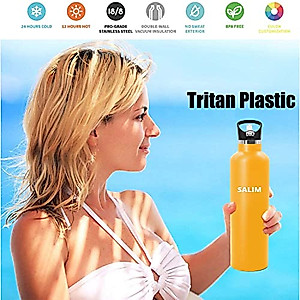 SALIM Water bottle stainless steel with straw. Insulated double walled 1L thermos keeps drinks hot for up to 12 hours and cold 24 hours. Bpa free. Metal bottles. good gift. (Green)