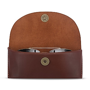 The Antiq Tan Genuine Leather Eyeglasses Case, Premium Quality, Semi-Hard, Magnetic Closure, Unisex