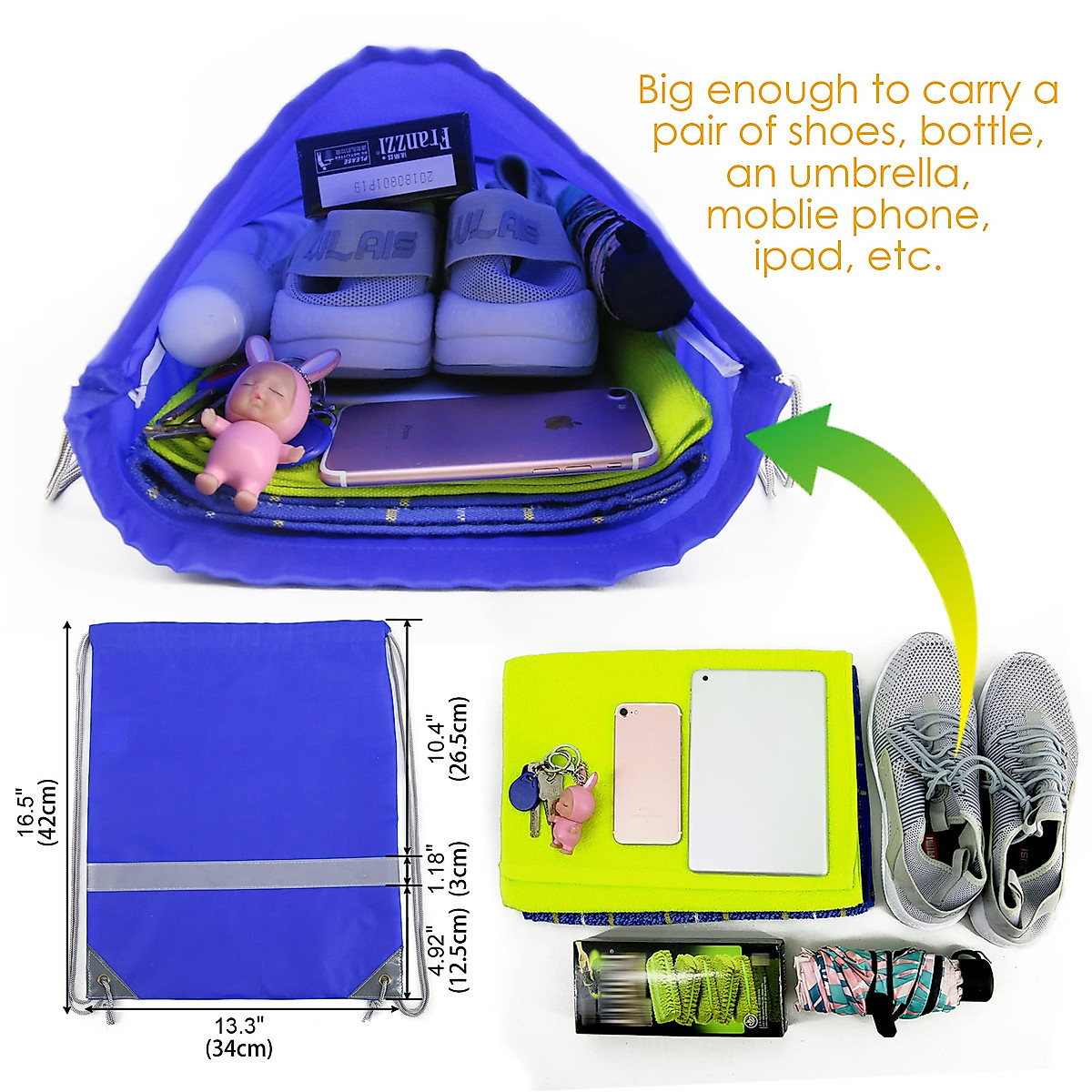 BeeGreen 20 Pieces Royal Blue Drawstring Backpacks Bags Bulk, String Bags Reflective Cinch Sack, DIY Blank Drawstring Bags for Women and Men