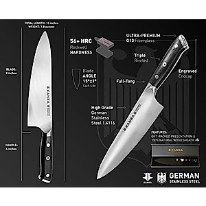 Professional 8" Chef Knife High Grade 1.4116 Stainless Steel. Ultra-premium G-10 fiberglass handle. Premium Wood Sheath INCLUDED!