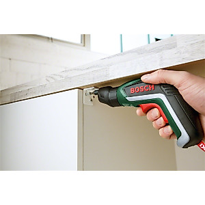 Bosch Home and Garden IXO Battery Screwdriver Set Angle and Eccentric Accessories, 10 Bits, USB Charger, Foam Case, 3.6 V, 1.5 Ah, Black, Green, Red