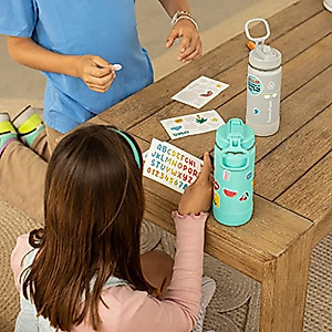 ThermoFlask Double Wall Vacuum Insulated Stainless Steel Kids Water Bottle with Straw Lid, 16 Ounce, 2-Pack, Blueberry/Wolf Grey