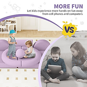 wanan Modular Kids Play Couch, 8PCS Kids Couch with Balls and Tunnel, Kids Couch for Playroom and Bedroom, Kids Modular Couch for Playing, Creativing, Modular Couch Kids (Blueberry)