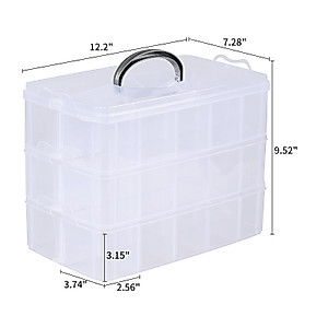 Lesbin 3-Tier Stackable Storage Box with 30 Compartments, Large Clear Plastic Craft Organizers and Storage Containers