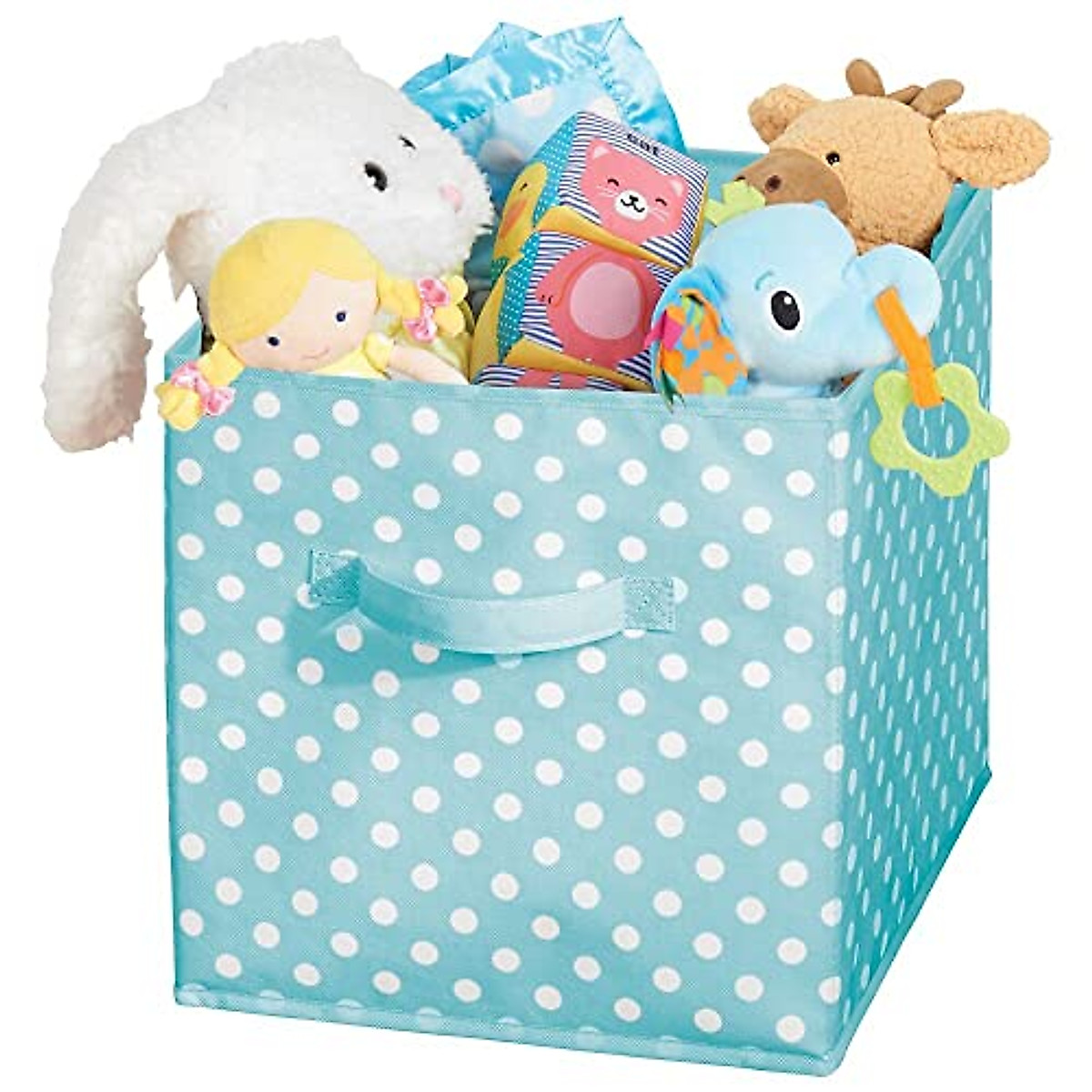 mDesign Soft Fabric Closet Storage Organizer Cube Bin Box, Handle - Storage for Baby Child/Kids Room, Nursery, Toy Room, Furniture Units, Shelf - 12.75" high - Turquoise Blue/White Polka Dots