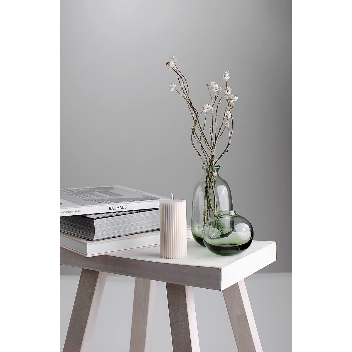 LAWA Roman Tall Ribbed Pillar Candle - Scented Soy Wax Stripped Dinner Candle | Classic Aesthetic Decoration Candle Set | Housewarming Gift | Wedding Event Decor - White (Medium)