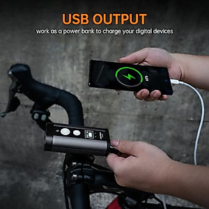 RAVEMEN PR2400 Bike Light for Mountain Biking, 2400 Lumens Bike Headlight with OLED Runtime Display, USB Output, Far Reaching High Beam, Anti-glare Low Beam, IPX8 Waterproof