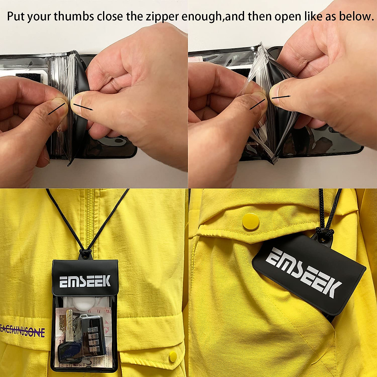 EMSEEK Waterproof Wallet Waterproof Car key Fob Holder Pouch Surf Dry case For Key Cash Cards ID Driver License (Black)