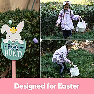 Sea Team Easter Bunny Basket for Eggs Hunt, Easter Eggs Bucket, Small Woven Cotton Rope Tote Bag with Rabbit Ears & Fluffy Tail for Kids, Easter Days Decoration, Party, Holidays, Pink