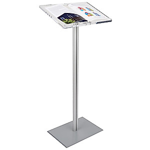 Displays2go CLRLECBNDS Floor Standing Speaking Podium, Slanted Top, Quick Assembly, Silver