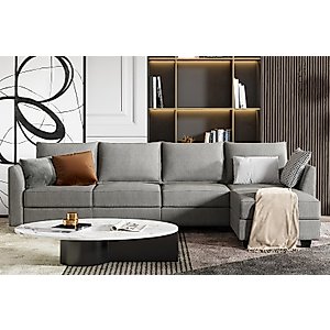 HONBAY Convertible Sectional Couch with Reversible Chaise Modern L-Shape Sofa 4-Seat Couch Modular Sectional Sofa with Storage Seats, Grey