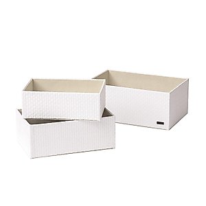 LA JOLIE MUSE Recycled Woven Paper Storage Baskets Set 3 - Stackable Paper Rope Storage Baskets for Organizing Container Bins for Shelves Cupboards Drawer, Small Woven Basket with Liner (White)