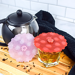 Charles Viancin - Set of 2 Geranium 4 Inch Silicone Drink Covers - Airtight Seal